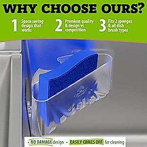 The Crown Choice Kitchen Sponge and Brush Holder – Space Saving Corner Sink Caddy - Sponge Holder Plastic, Adhesive, Rust Proof and Water Proof – Kitchen Holder Sponges, Scrubbers, Soap