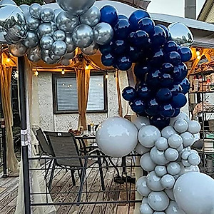 Orgnafey Night Blue and Ice Silk Blue Balloons Garland Kit 134PCS Navy Blue Metallic Silver 18-10-5 inch Balloon Arch For Birthday Graduation Anniversary Baby Shower Wedding Party DIY Decorations