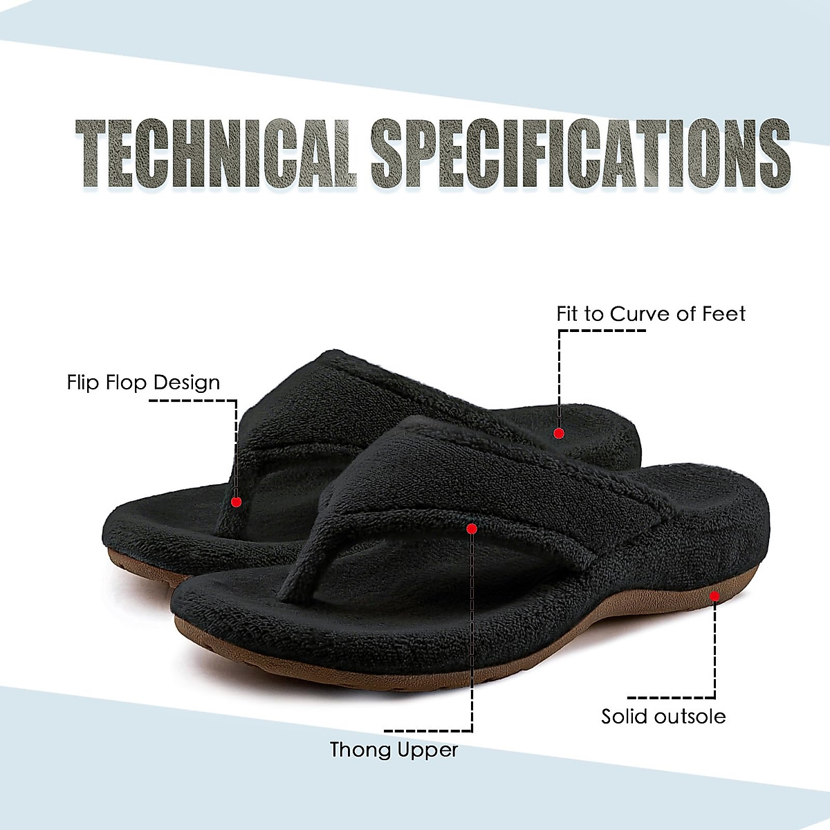 BCSTUDIO Women's Flip Flop Slippers with Arch Support Spa Thong slippers Orthotic Insole Fuzzy Slides Indoor Outdoor Size 11, Black