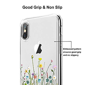 Unov Case Compatible with iPhone Xs Max Case Clear with Design Slim Protective Soft TPU Bumper Embossed Pattern Protective 6.5 Inch (Flower Bouquet)