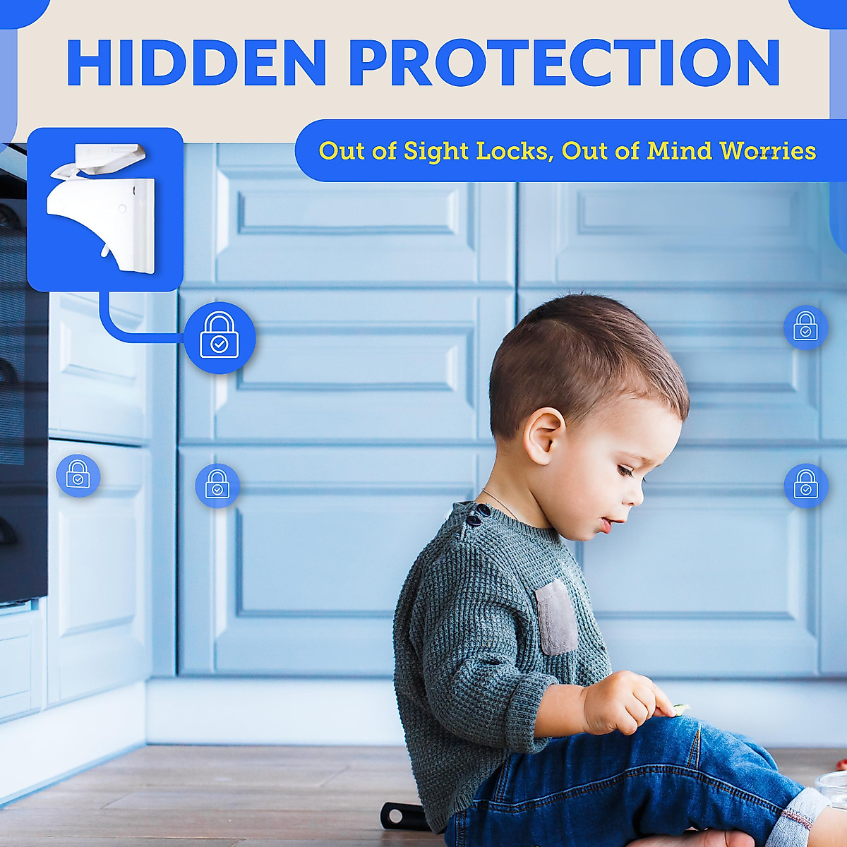 Eco-Baby Cabinet Locks for Babies - 20-Pack Magnetic Baby Proof Safety Latches﻿, 3 Keys - Magnetic Child Proof Cupboard Drawers, Doors - Easy Installation No Drilling or Tools Required