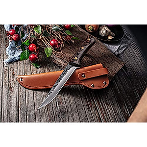 VICUNA Fillet Knife Pointed Boning Knife with Leather Sheath (Straight Boning Knife 7 inch)’
