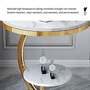 Articles for daily use C Shaped Marble Double Layer Coffee Table Bedside Table, Living Room Bedroom Office Coffee Table Sofa Round Table Snack Table