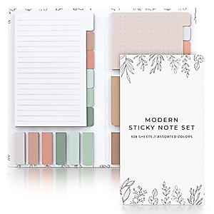 Aesthetic Pastel Sticky Notes Set of 528 with Tabs - Incl. Sturdy Cover to Keep Your Notes Safe - Cute School Accessories, College, Students, Teachers or Office Desk Supplies for Women