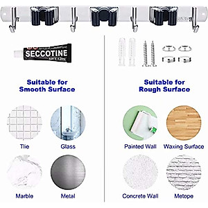 ANDERZS Broom Holder Wall Mount，Latest Upgrade Stainless Steel Holder Wall Mounted Heavy Duty Broom Mop Hanger， for Kitchen Bathroom Garage Organizer Closet Office and Garden,White