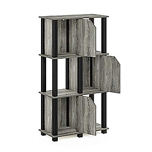Furinno Brahms Storage Shelf, 4-Tier, French Oak Grey/Black