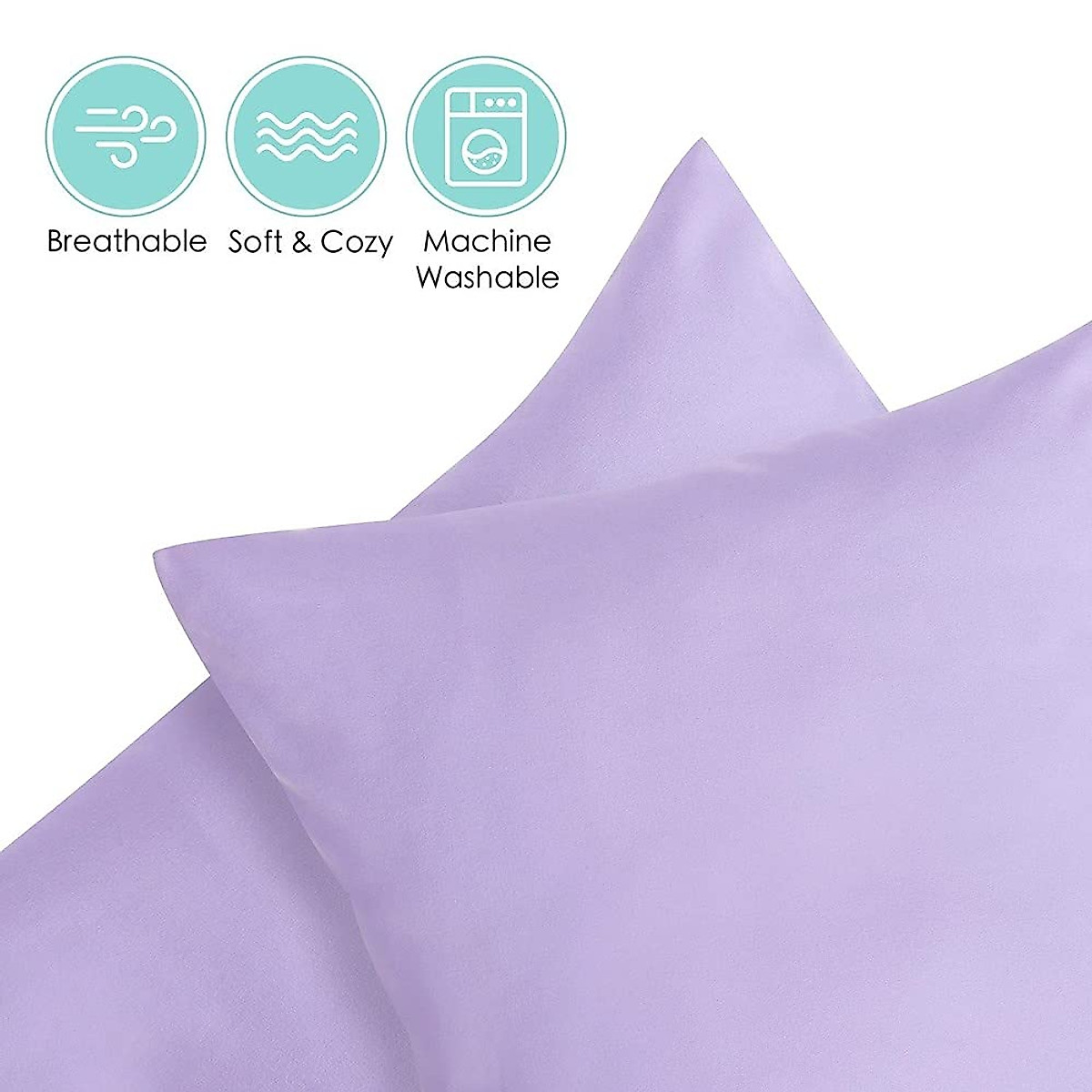Toddler Travel Pillowcases Set of 2, 14x20- Fits Pillows Sized 12x16, 13x18 or 14x19, 100% Silky Soft Microfiber, Envelope Closure Machine Washable Kids Pillow Cases, White (Purple)
