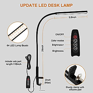 yotutun LED Desk Lamp, Swing Arm Table Lamp with Clamp, Flexible Gooseneck Task Lamp, Eye-Caring Architect Desk Light, 3 Modes 10 Brightness Levels, Memory Function Desk Lamps for Home Office, 12W