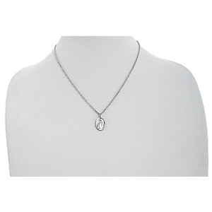 Heartland Store Women's Sterling Silver Small Oval Miraculous Pendant Oval Matte Finish + 18 Inch Rhodium Plated Chain