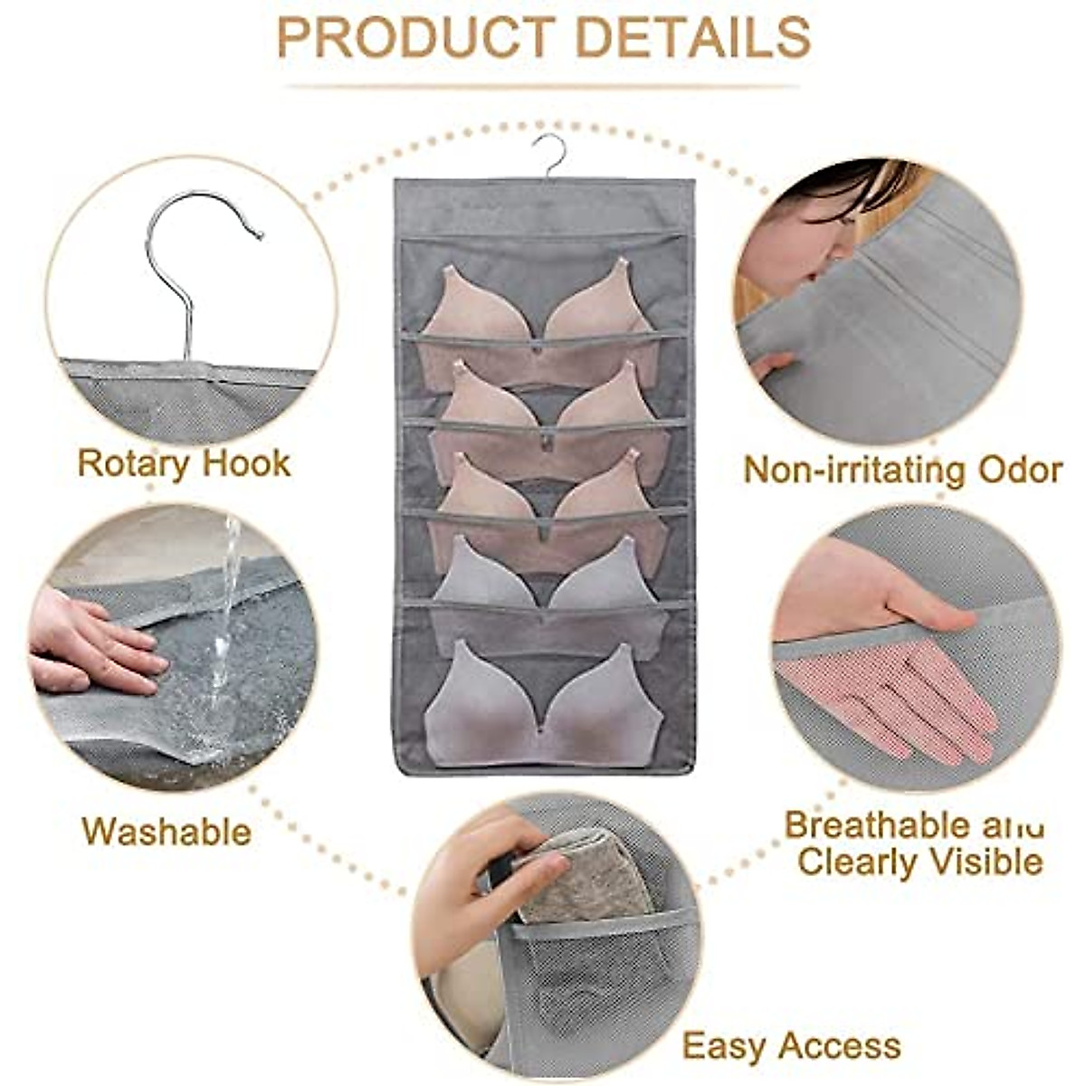 Hanging Underwear Closet Organizer, Bra Organizer for Closet Hanging, Dual-Sided Socks Hanging Closet Organizer,Bra Closet Organizers and Storage Hanging 15 Pockets