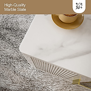 IKIFLY Modern Slate Coffee Table with 16 Colors LED Lights and Glass Doors, Durable Rectangle Design End Table for Living Room Bedroom