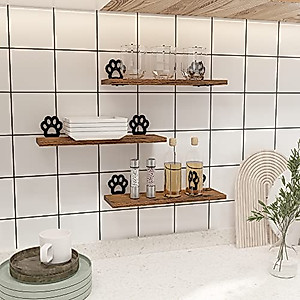 Lavezee Paw Prints Wall Decor Floating Shelves Set of 3, Cute Rustic Wooden Shelf Decorative Living Room, Bedroom, Bathroom, Log Cabin Shelving Wall Mounted