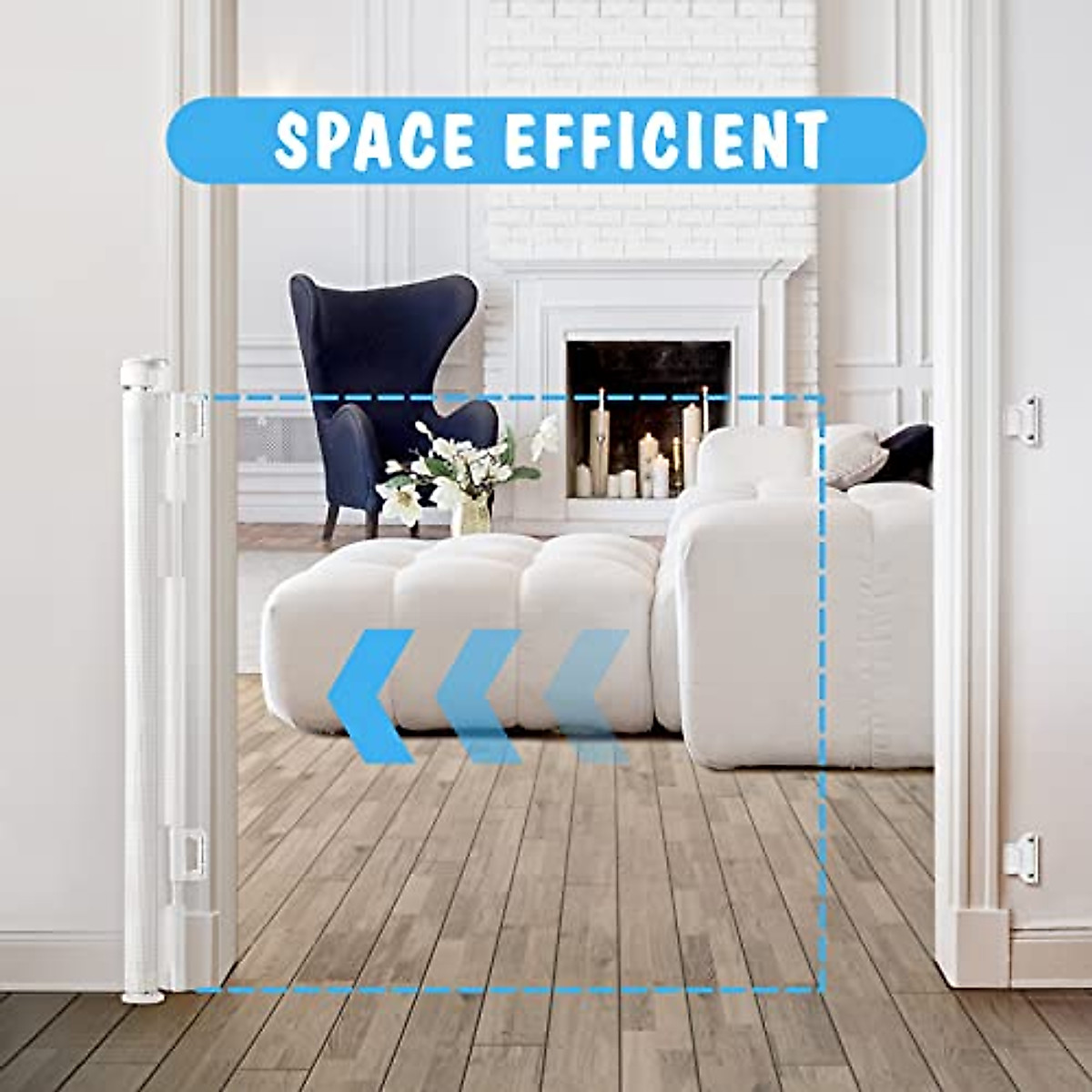 Cumbor Baby Gate Retractable Gates for Stairs, Mesh Dog Gate for The House, Wide Pet Gate 33" Tall, Extends to 55" Wide, Long Child Safety Gates for Doorways, Hallways, Cat Gate Indoor/Outdoor(White)