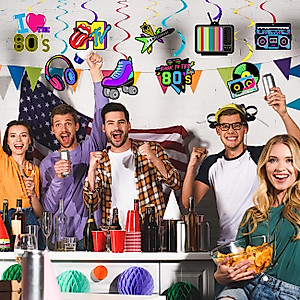 18PCS 80s Party Hanging Swirls Decorations Back to The 80s Themed Birthday Party Ceiling Streamers Retro 1980s Hip Hop Ceiling Hanging Party Decorations Favors