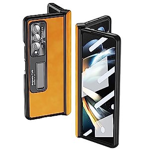 Soyeacrg Case for Samsung Galaxy Z Fold 5, Magnetic Hinge Protection Luxury Genuine Italian Nappa Leather Ultra-Thin Slim Fit Full Protection Case for Samsung Z Fold 5 2023,Yellow