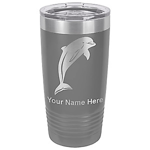 LaserGram 20oz Vacuum Insulated Tumbler Mug, Dolphin, Personalized Engraving Included (Gray)