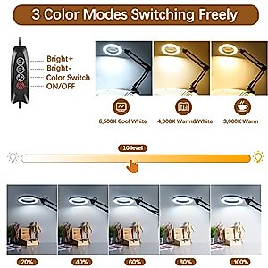 10X Magnifying Glass with Light, Lighted Magnifying Glass Magnifying Lamp 3 Color Modes Stepless Dimmable, 72 LEDs Real Glass Lens Magnifier with Light and Stand for Close Work, Repair, Reading, Craft