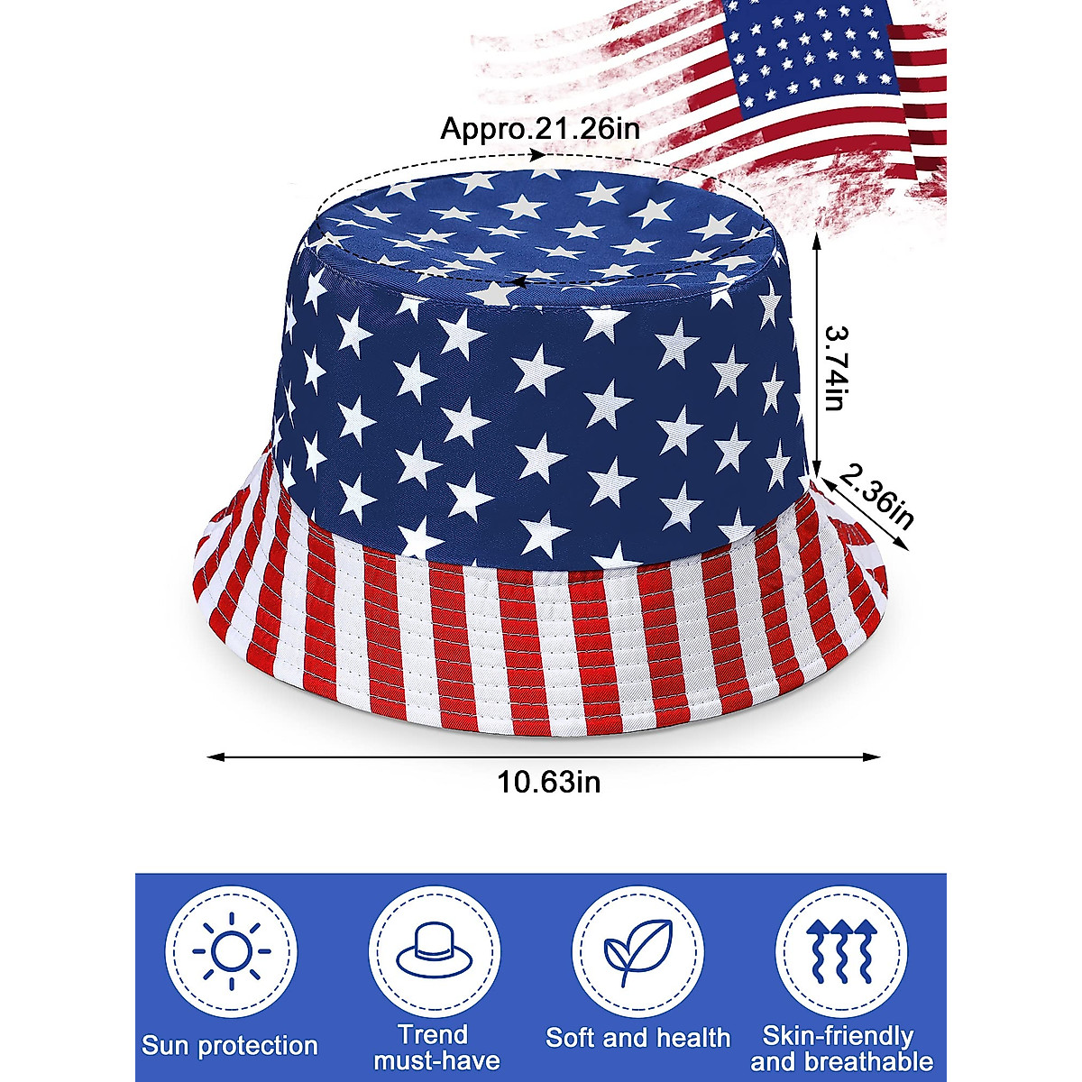 16 Pcs American Flag Bucket Hat Packable 4th of July Fisherman Hats USA Bucket Hat Patriotic Summer Travel Beach Sun Hat for Women Men