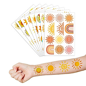 Sun Tattoo Temporary Tattoos Theme Birthday Party Decorations Supplies Favors Cute Stickers 8 Sheets 96 PCS Gifts for Kids Boys Girls Classroom Rewards Prizes Christmas