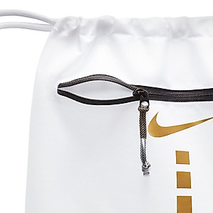 NIKE Hoops Elite Drawstring Bag (17L) DX9790-100 (WHITE/BLACK/METALLIC GOLD), Size ONE