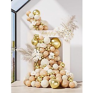 White Sand Gold Balloons,12 Inch 60pcs Beige Nude Balloons with Gold Latex Balloons,Nude Beige Cream Neutral Balloons for Graduation Birthday Boho Baby Shower Mother's Day Wedding