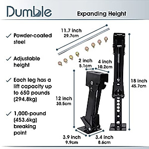 Dumble RV Stabilizer Jacks - 4pk Attachable Telescoping Travel Trailer Jack Stabilizer Stands and Jack Rod