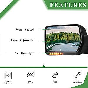 PZ Towing Mirror Replacement Fit for 2004-2006 F150, POWER HEATED,W/AMBER SIGNAL,BLACK,LEFT(Driver Side)