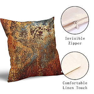 Brown Rust Metal Pillow Covers 18X18 In Gold Rusty Cinnamon Copper Bronze Metallic Pillow Cases Orange Teal Rustic Throw Pillows Set of 2 Autumn Home Decor For Living Room Bedroom Couch Sofa Outdoor