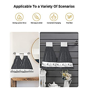 2 Pack Hanging Kitchen Hand Towels, Live Love Laugh Grey Hand Tie Towels with Hanging Loop, Gray Checkered Wall Art Modern Soft Absorbent Towels Set for Bathroom and Kitchen
