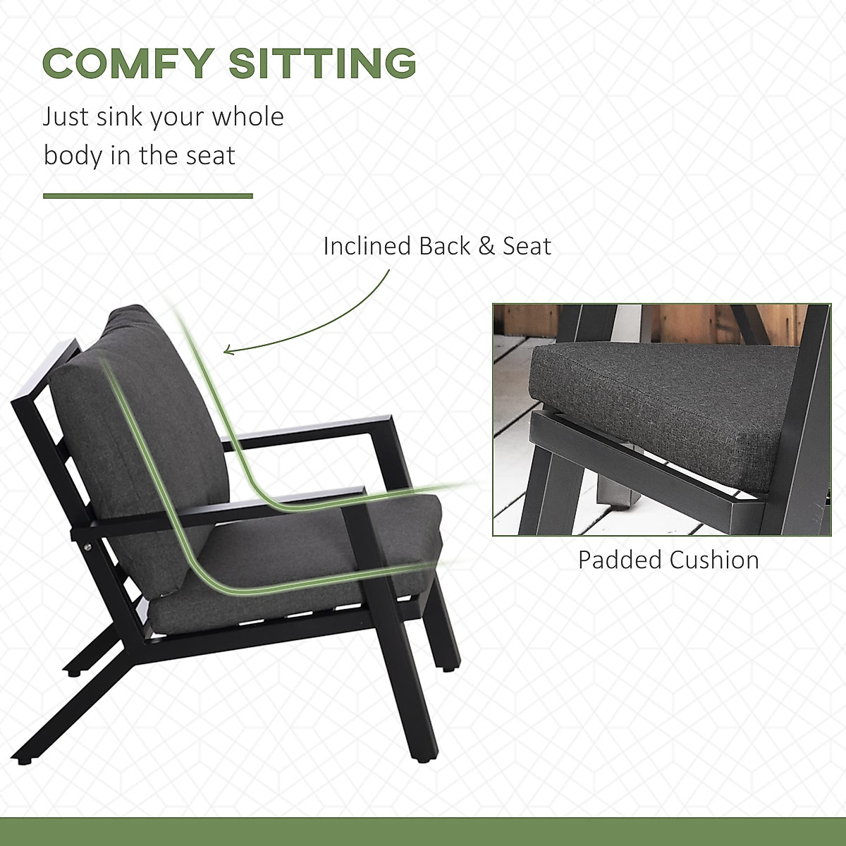 Outsunny 4 Piece Patio Furniture Set, Outdoor Conversation Set with Armchairs, Loveseat, Coffee Table and Cushions for Backyard, Poolside, Lawn and Garden, Black