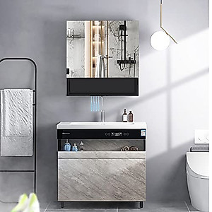prosfalt 28x24in Mirror Medicine Cabinets with Double Doors, Space Aluminum Wall Mounted Storage Cabinets for Bathroom, Waterproof and Rust-Resist, Recess or Surface Mount - Black,353653765