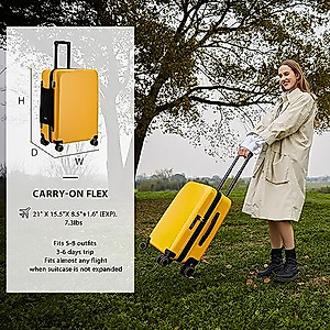 Verage Freeland Carry On Luggage with X-Large Spinner Wheels, Expandable Hardside Travel Luggage, Rolling Suitcase TSA Approved (20-Inch, Yellow)