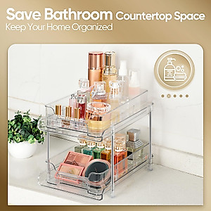 DAMEING Under Bathroom Sink Organizer, 2 Tier Clear Pull Out Storage Cabinet with Dividers, Multi-Purpose Organizer and Storage Bin for Home Medicine Snack Cosmetic