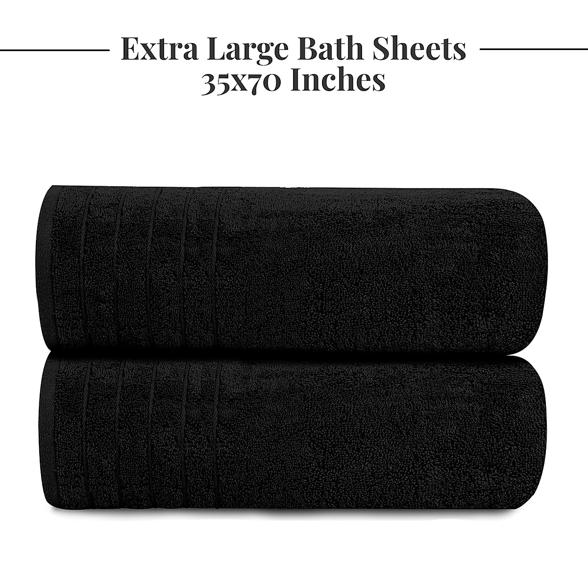 Tens Towels Large Bath Sheets, 100% Cotton, 35x70 inches Extra Large Bath Towel Sheets, Lighter Weight, Quicker to Dry, Super Absorbent, Oversized Bath Towels (Black)