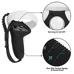 TOMSIN Touch Controller Grip Cover for Oculus Quest 2 with Silicone Face Cover, Protective Lens Cover, Silicone Handle Strap Combo, Sweatproof Lightproof Anti-Throw Accessories Set (Black)