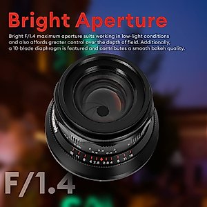 PERGEAR 35mm F1.4 Full-Frame Manual Focus Lens, Compatible with Sony E-Mount Cameras A7 A7II A7III A7R A7RII A7RIII A7RIV A7S A7SII A7SIII A9 A7C A6400 A6000 A6600 A6100 A6500 A6300 (Black)