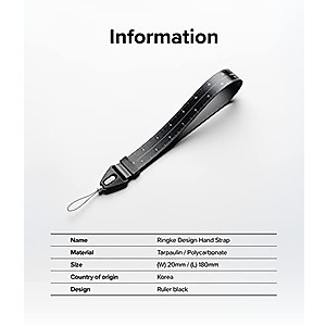 Ringke Hand Strap [Phone Wrist Strap] Designed for Camera Strap and Phone Strap, Adjustable Sturdy Universal Lanyard Compatible with Camera and Phone Case - Ruler Black