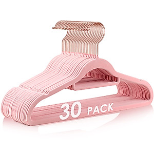 DUDUCOFU Velvet Hangers Non Slip Felt Hangers, 30 Pack Pink Velvet Hangers Clothes Hangers Space Saving Slim Hangers with 360 Degree Swivel Hook for Suits Coats, Jackets, Pants, and Dress Clothes