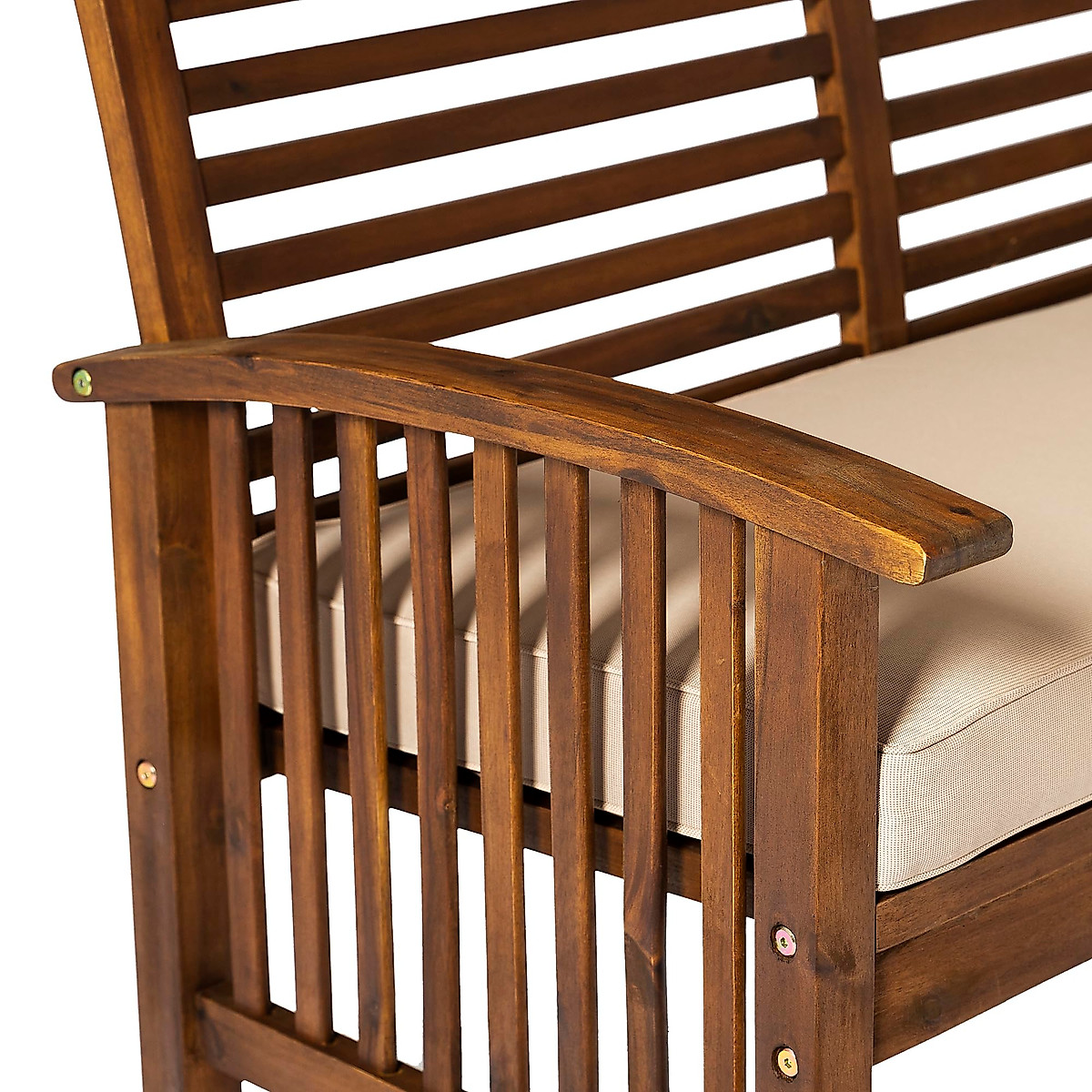 Walker Edison Rendezvous Modern Solid Acacia Wood Patio Loveseat with Cushions, 47 Inch, Dark Brown