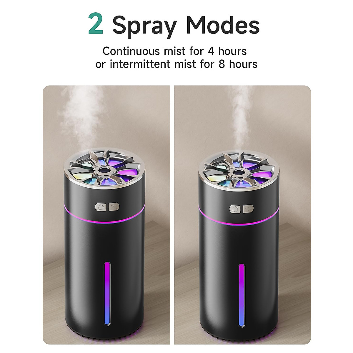 Car Diffuser Humidifier with Colorful Light, Auto Shut-Off, 2 Mist Modes, Car Diffusers for Essential Oils, USB Mini Humidifier for Car, Office Destop, Bedroom (Black)