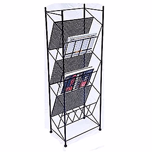 Storage Newspaper Baskets Magazine Rack Floor White Bookshelf Student Picture Book Rack Black Newspaper Rack Gold Rack (Color : Black, Size : 3523100cm)