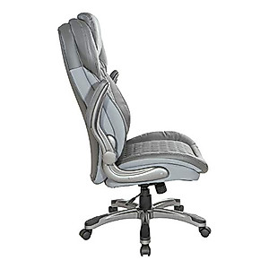 Office Star ECH Series Deluxe Executive High Back Bonded Leather Chair with Adjustable Seat and Padded Flip Arms, Grey with Titanium Nylon Base