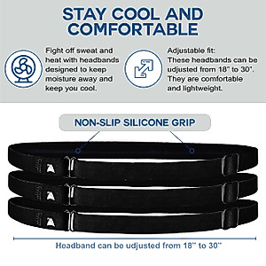 Athlé Adjustable Skinny Headbands for Women and Men - 6 Pack - Elastic Hair Bands with Non Slip Silicone Grip - Lightweight and Comfortable Adjustable Thin Headbands