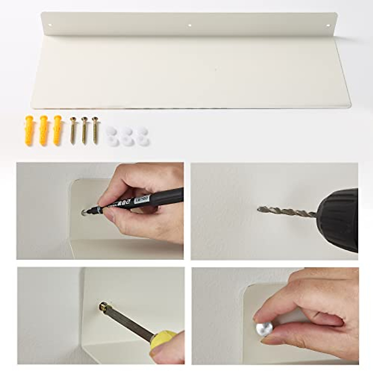 Linear Floating Shelf,24"Wx8"D Industrial Heavy Duty Stainless steel Metal Wall Mount,Simple Modern Country Farmhouse Style Design Wall Shelf, Bedroom, Living Room, Garage Storage Rack (White)