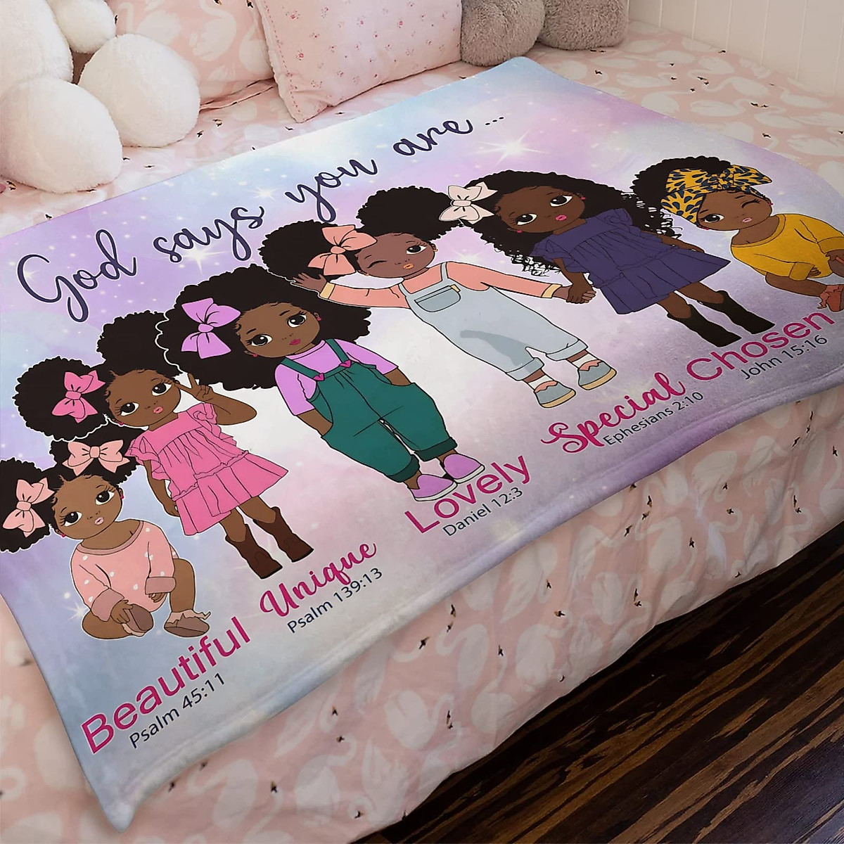 HawSkgFub Baby Toddler Black Girl God Says You are Inspirational Blanket, Nursery African American Afro Melanin Flannel Fleece Swaddling Blankets, Soft Lightweight Kids Newborn Crib Bedding 30 x 40