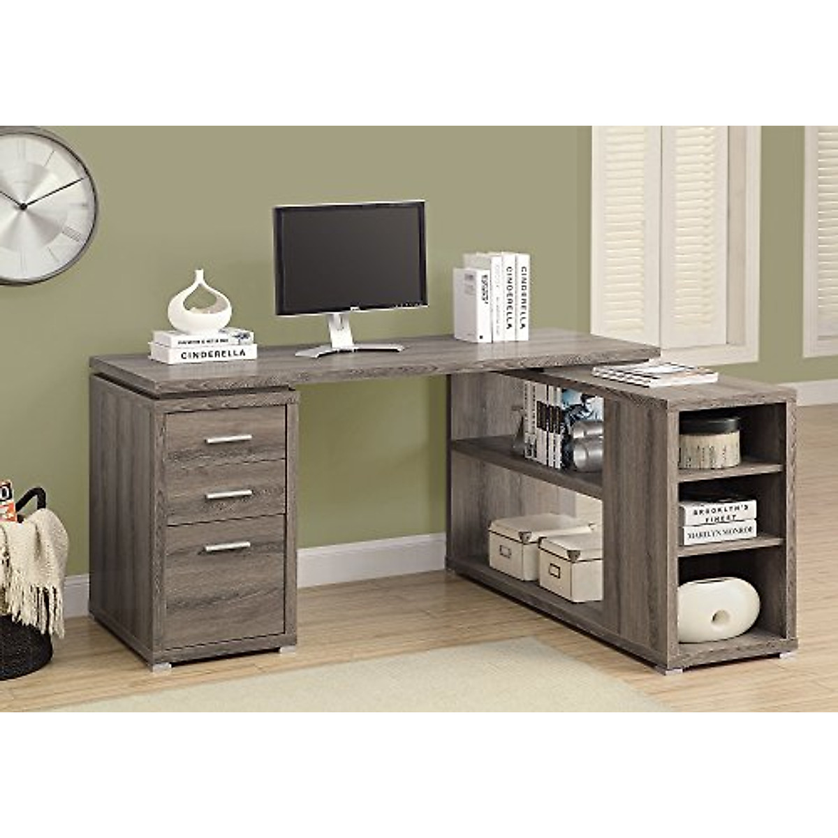 Monarch Specialties Hollow-Core Left or Right Facing Corner Desk, Dark Taupe