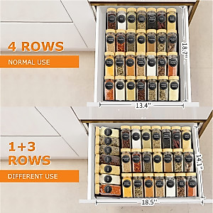 Spice Drawer Organizer, Spice Rack with 28 Spice Jars, 386 Labels, Marker & Funnel, 4 Tier Heavy Gauge Steel Seasoning Organizer Tray for Kitchen Drawer, Cabinets, Countertop, 13.4" Wide x 18.7" Deep