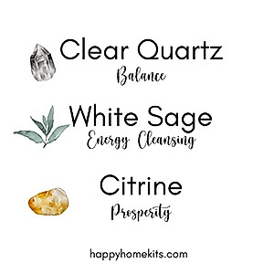 White Sage Smudge Candle with Citrine & Quartz Gemstone Crystals 100% Natural Soy Essential Oils (Sage)