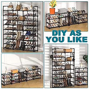 RIRPUAE 9-Tier Shoe Rack Storage Organizer, Shoe Shelf for Holds 50-55 Pairs Large Shose Stand with Adjustable Side Hooks for Entryway and Hallway