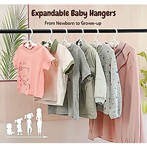 HOUÍSM Baby Hangers Adjustable for Nursery, 20Pack Cream White Baby Clothes Hangers, Cascading Fox Rack for Newborn Infant Toddler Child Closet, Boy Girl Connecting Bottom Hangers with Coat & Pants